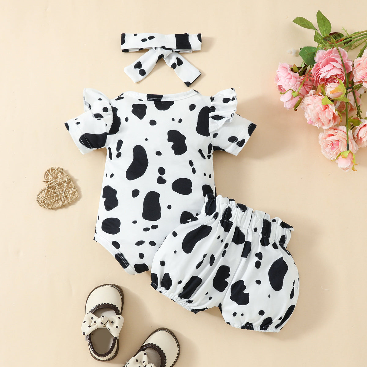 Body de vaca con volado, short y vincha – Mi Bebe